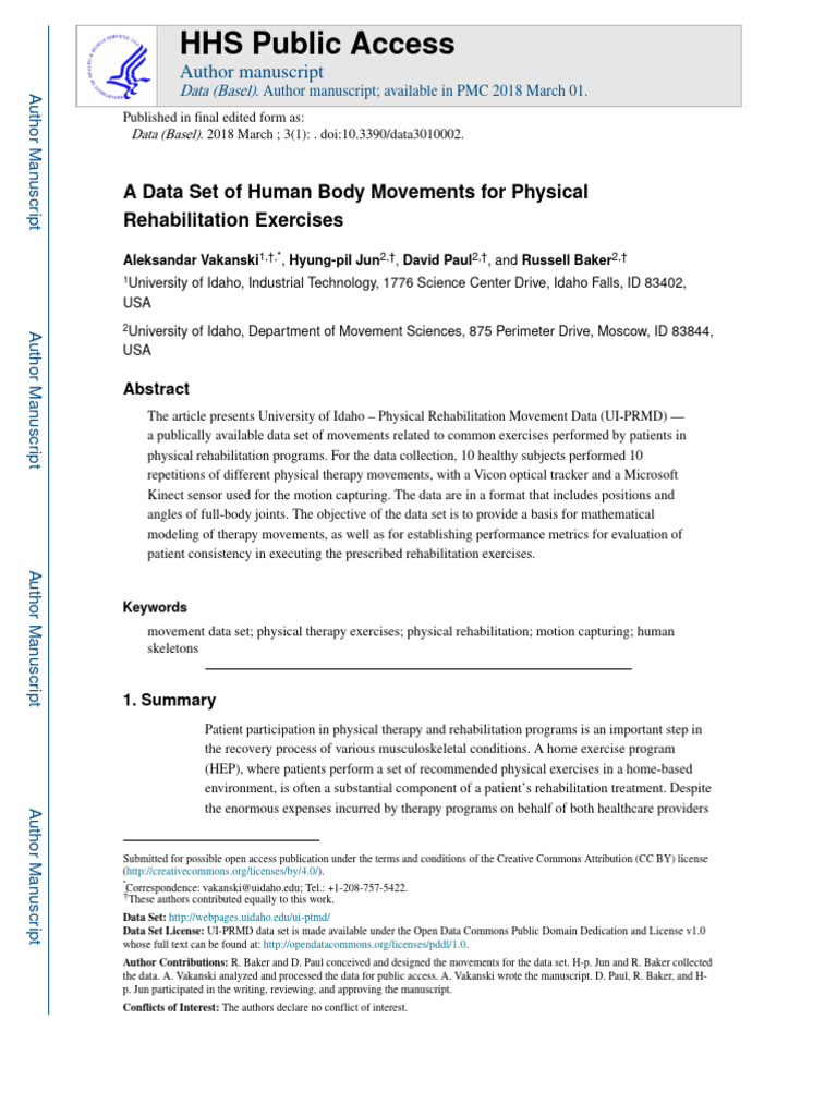A Data Set of Human Body Movements For Physical Rehabilitation ...