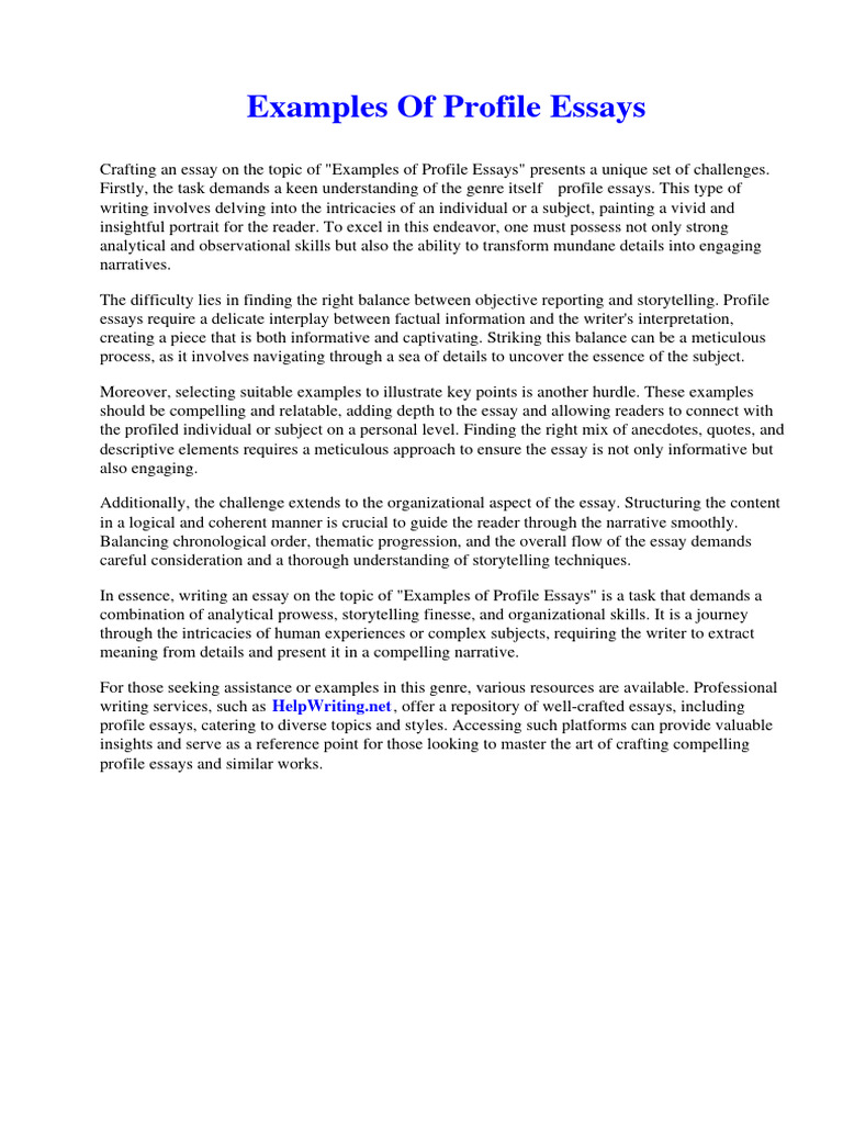 Examples of Profile Essays | PDF | Essays | Narrative