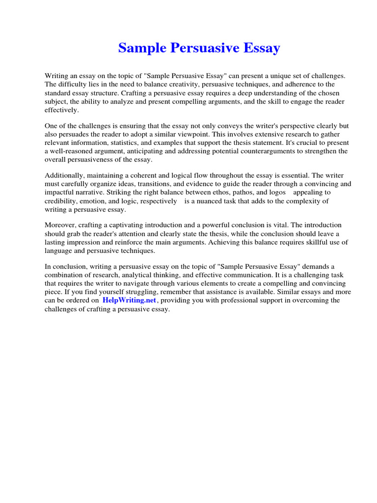 Sample Persuasive Essay | PDF | Essays