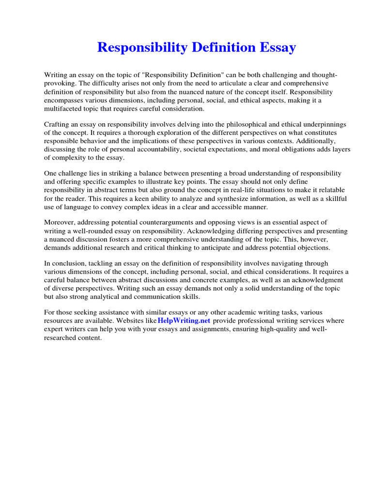 Responsibility Definition Essay | PDF