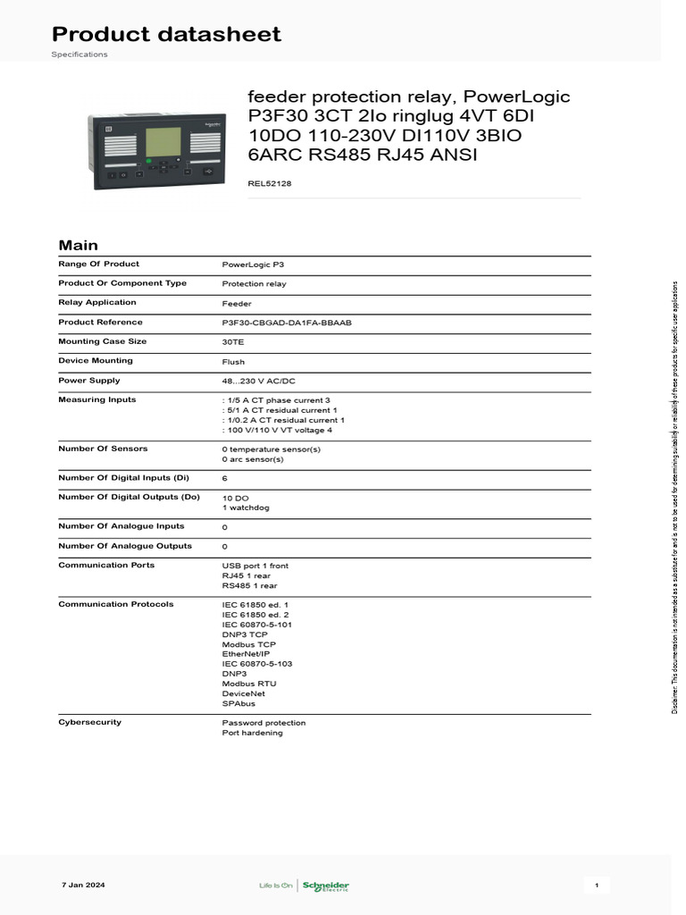Schneider Electric PowerLogic P3 Protection Relays REL52128 | PDF | Ac ...
