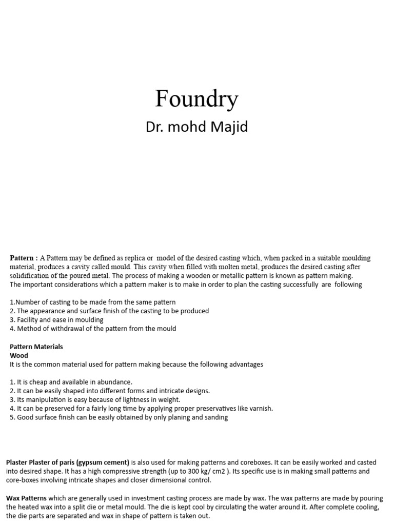 Pattern Making &foundary | PDF | Casting | Foundry