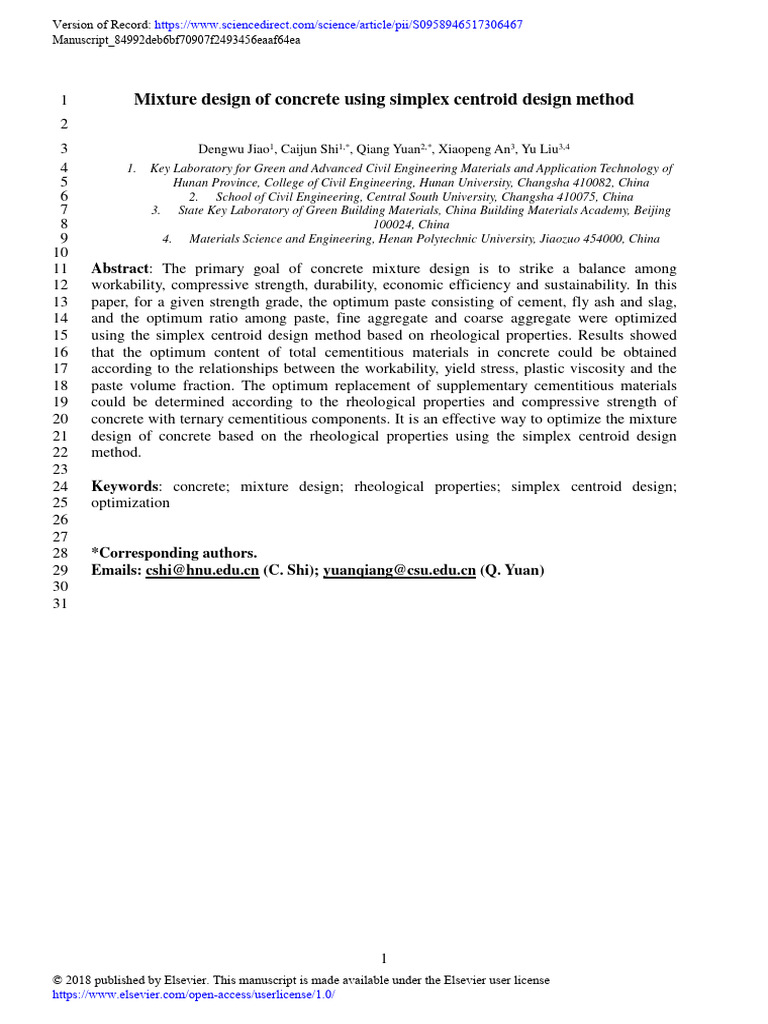Mixture design of concrete using simplex centroid design method | PDF ...