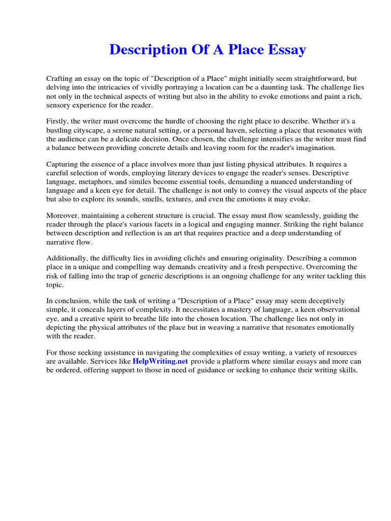 Description of A Place Essay | PDF