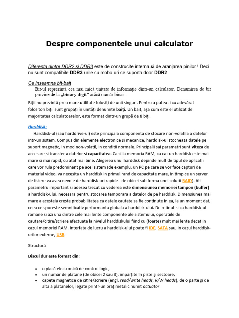 Despre Componentele Unui Calculator | PDF