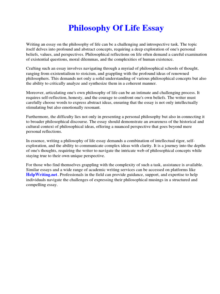 Philosophy of Life Essay | PDF