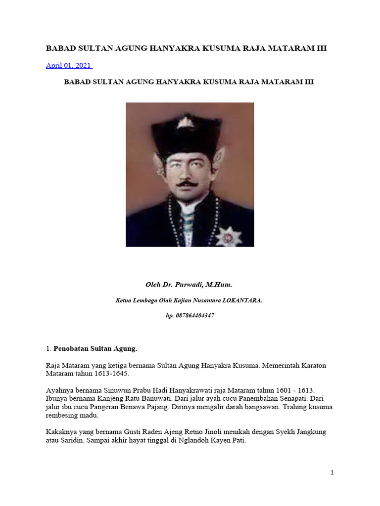 Sejarah Sultan Agung Mataram | PDF