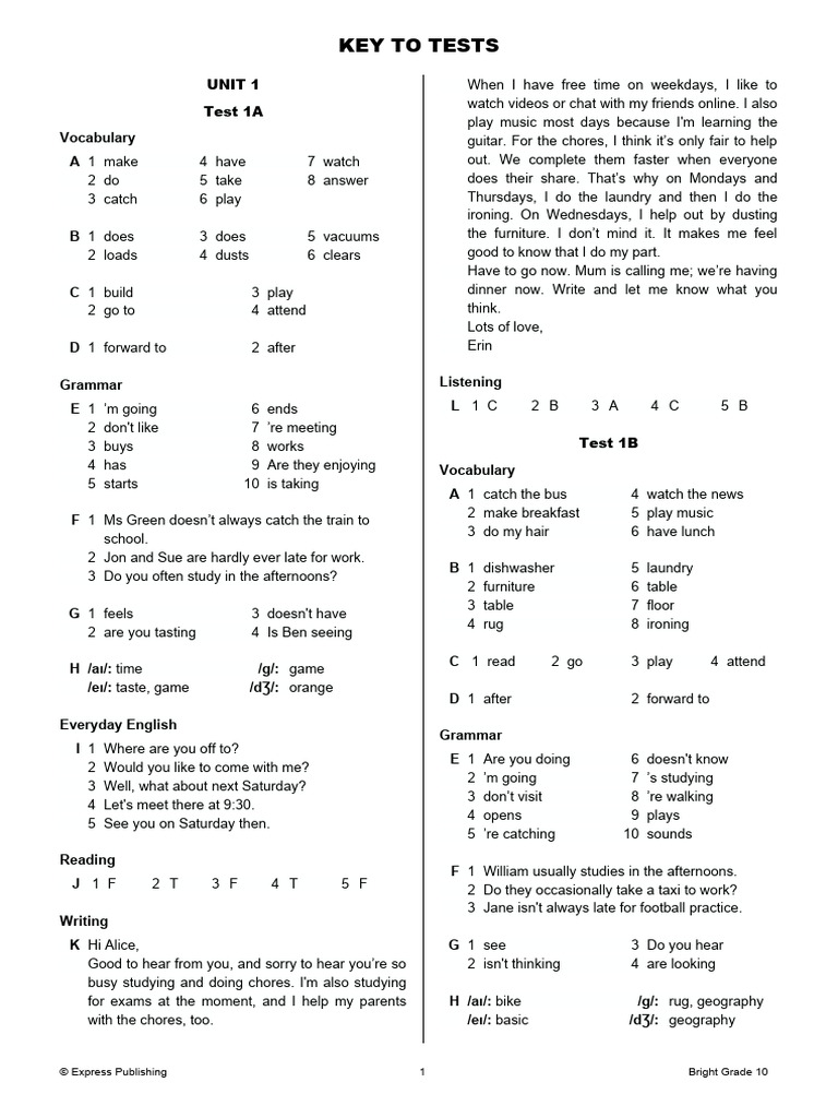 Bright gr10 Tests KEY | PDF | The Nutcracker