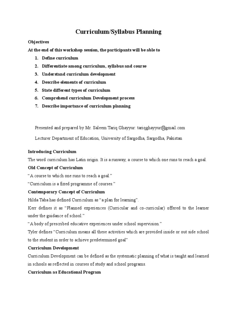 Curriculum or Syllabus Planning | PDF | Curriculum | Evaluation