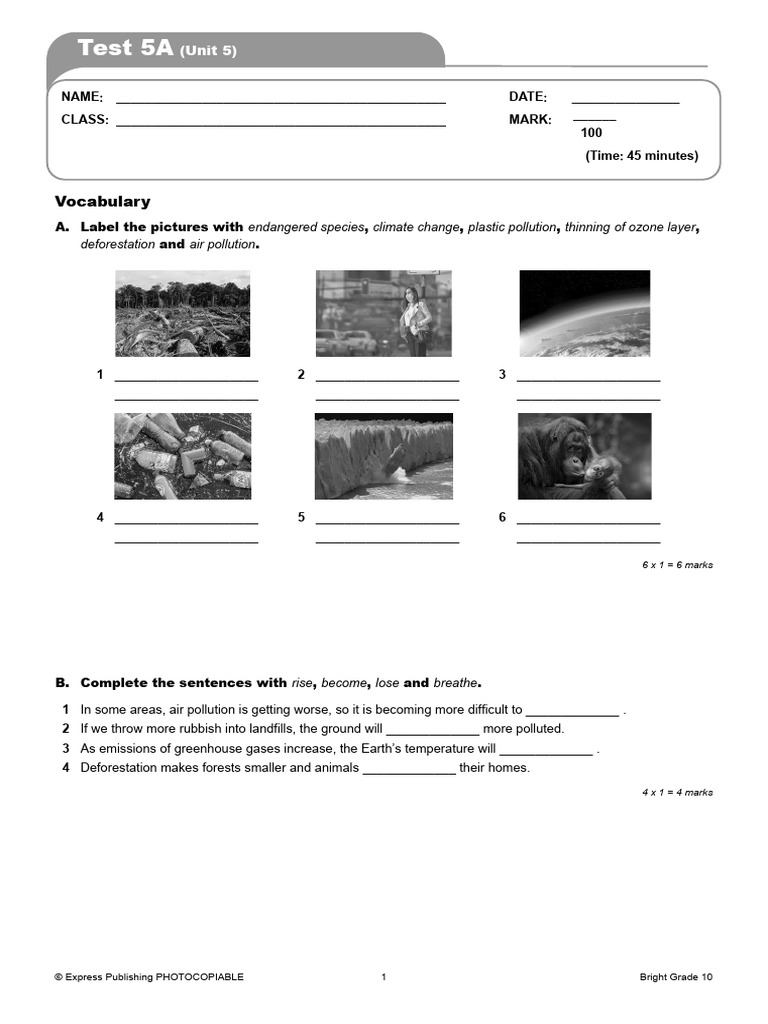 Grade 10 Environmental Test 5A | PDF | Atmosphere Of Earth | Waste