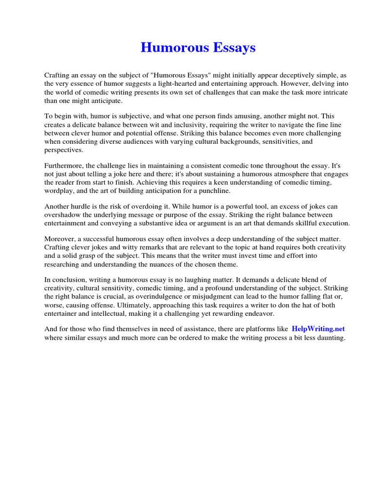 Humorous Essays | PDF | Humour | Essays