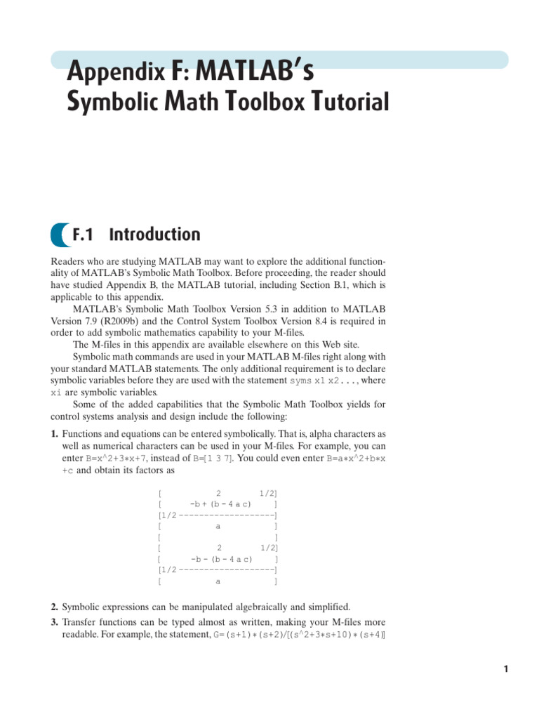Appendix F | PDF | Matrix (Mathematics) | Matlab Appendix F | PDF | Matrix (Mathematics) | Matlab
