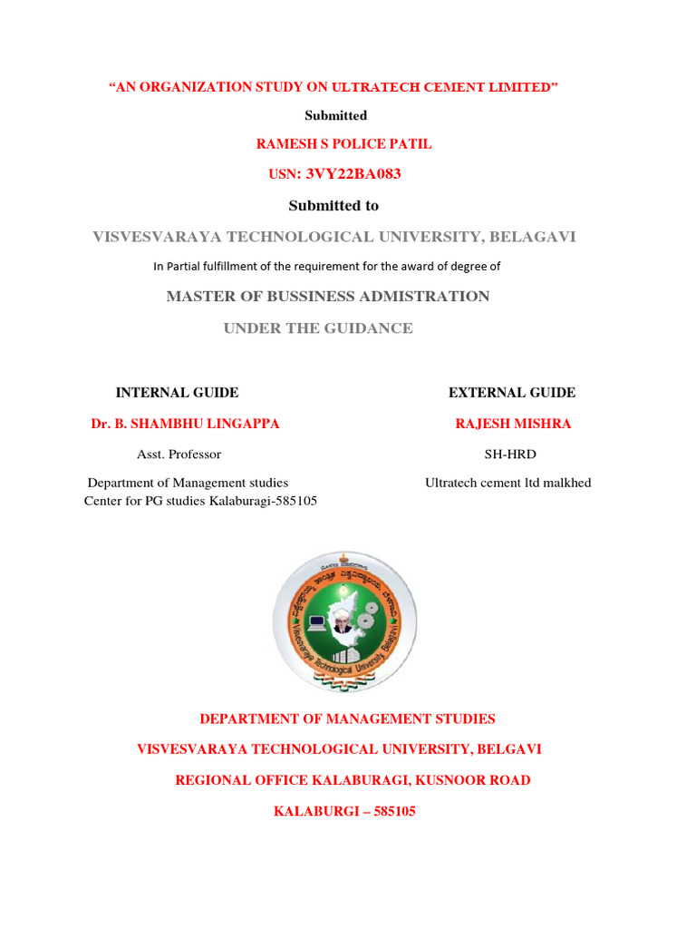 Project Report On Ultratech Cement Limited PDF | PDF | Cement | Concrete