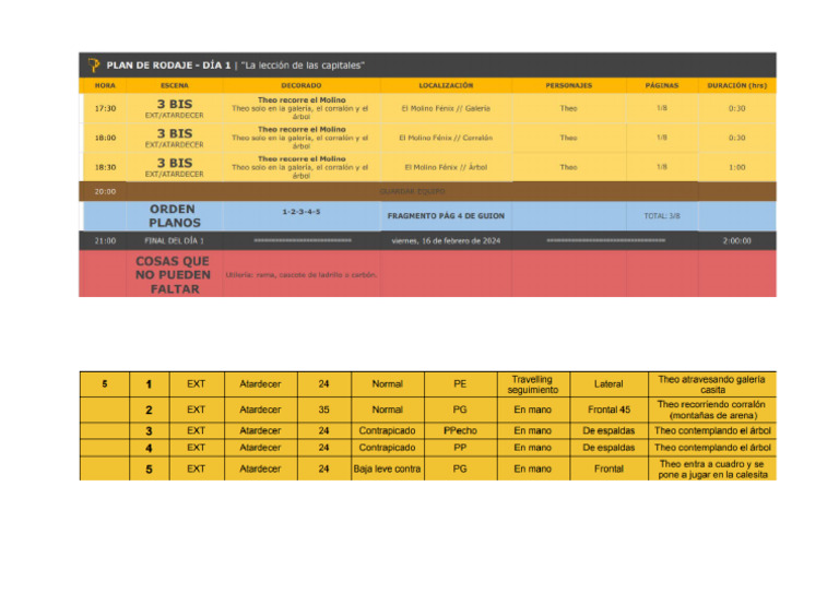 Plan de Rodaje + Guion Tecnico | PDF