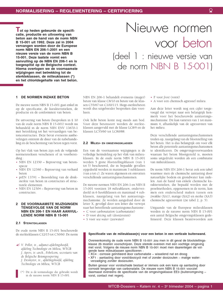 2004 - 3 - nr4 Nieuwe Normen Voor Beton. Deel 1 Nieuwe Versie Van de ...