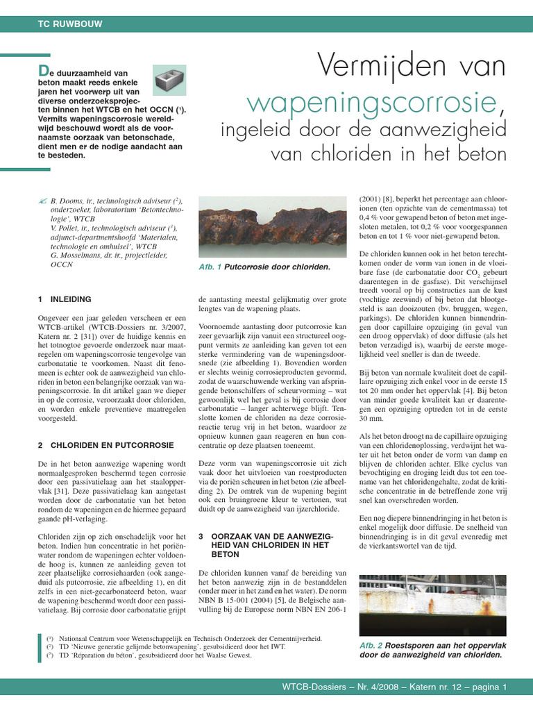 2008 - 4 - nr12 Vermijden Van Wapeningscorrosie, Ingeleid Door de ...