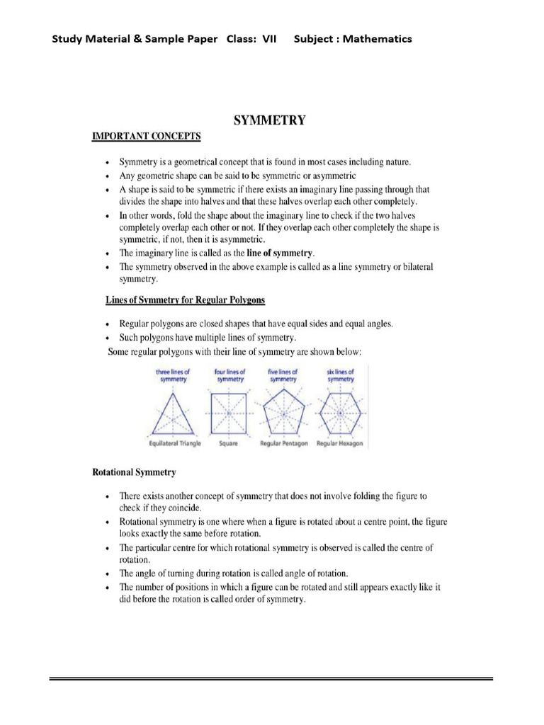 Symmetry - Class 7 | PDF
