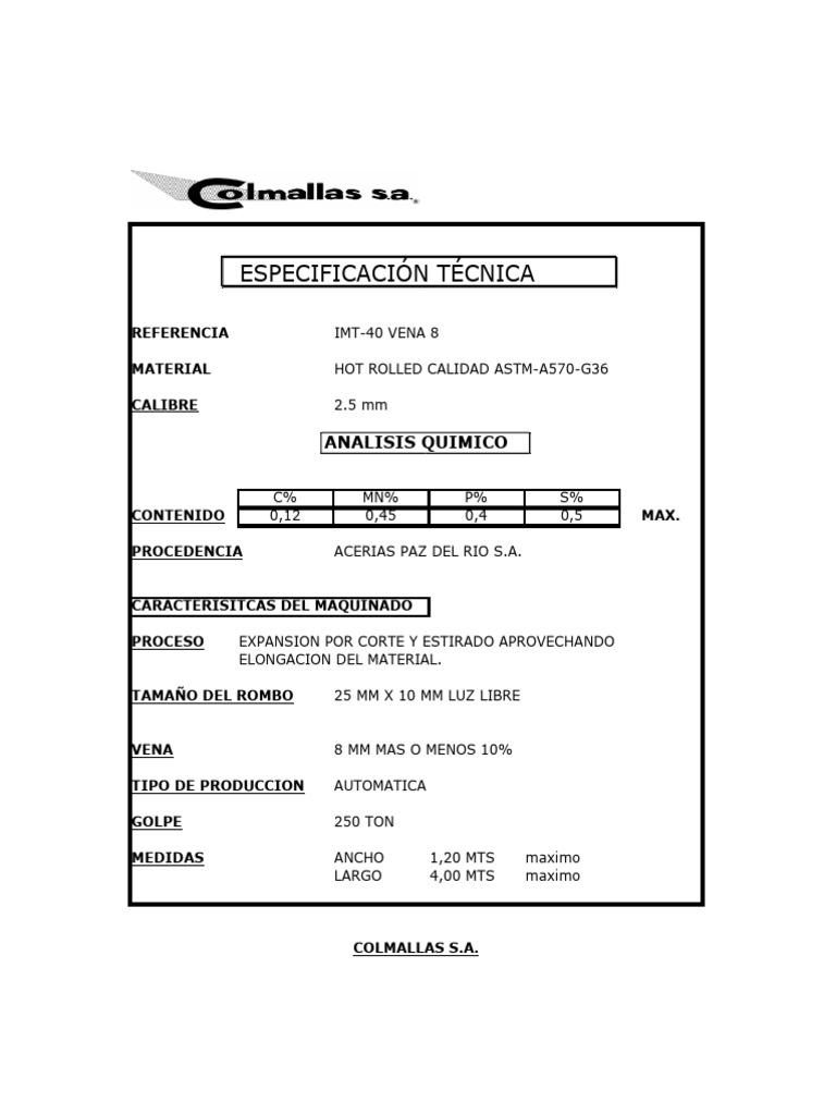 Especificacion Tecnica Imt 40 V 8 Cal 2 5 MM PDF