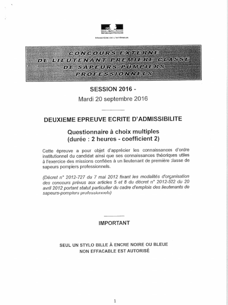 QCM 2016 Lieutenant | PDF