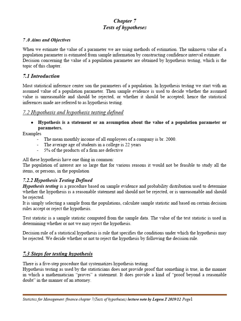 Chapter 7 Hypotheses Testing Pdf Statistical Hypothesis Testing Statistical Significance