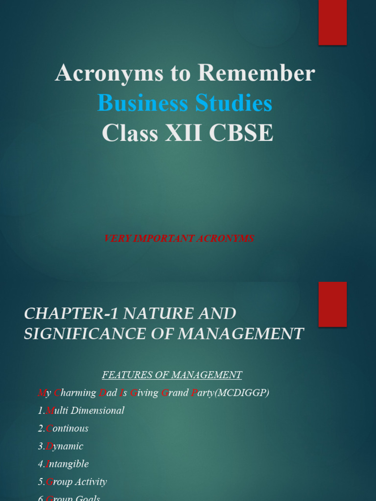 CBSE Class XII Management Acronyms | PDF | Motivation | Motivational