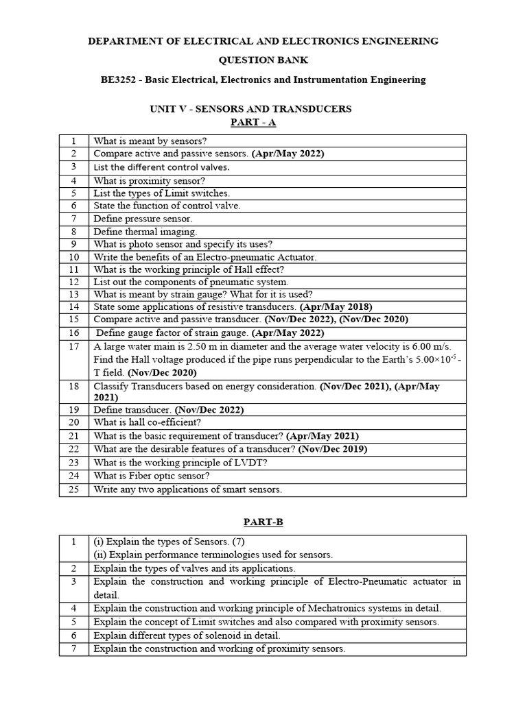 Sensors and Transducers Question Bank | PDF
