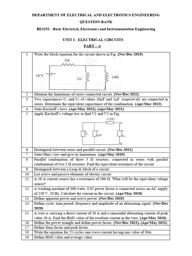 BE3252 QB Unit1 | PDF