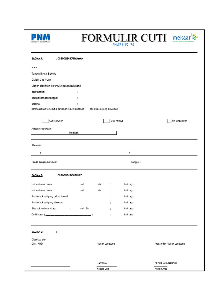 Form Izin, Cuti | PDF