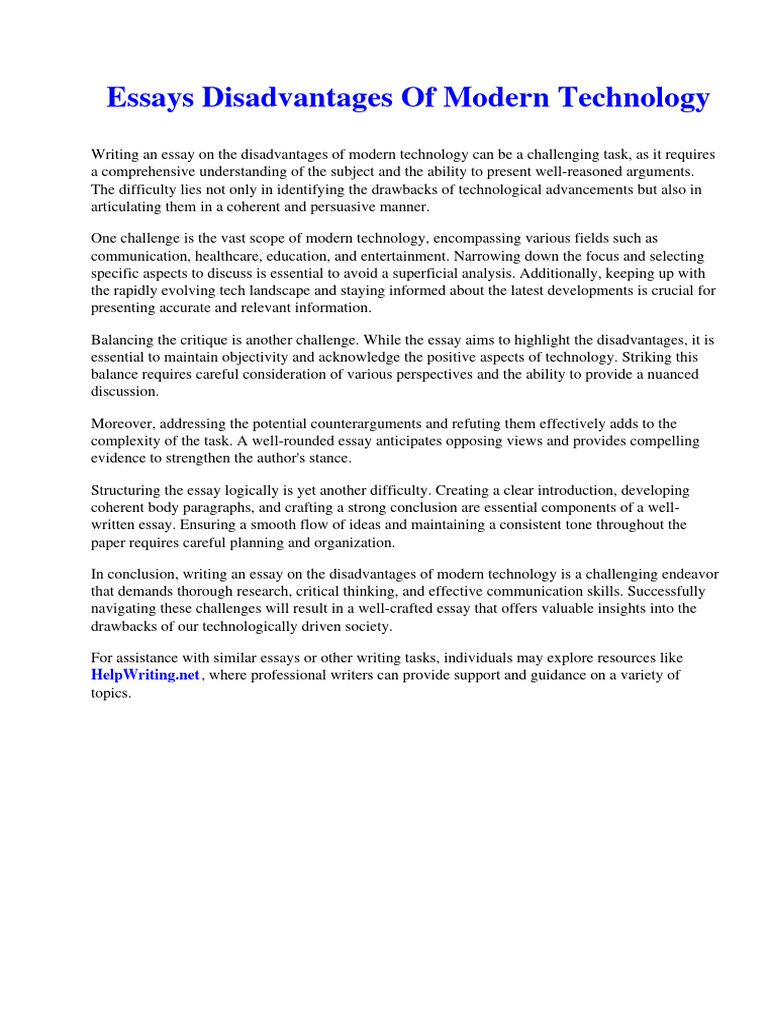 Essays Disadvantages of Modern Technology | PDF | Politics | Social Science