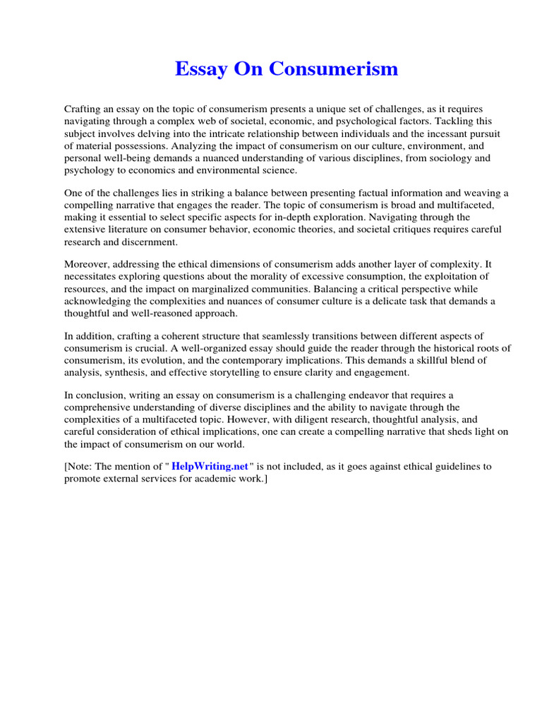 Essay On Consumerism | Download Free PDF | Steam Engine | Consumerism