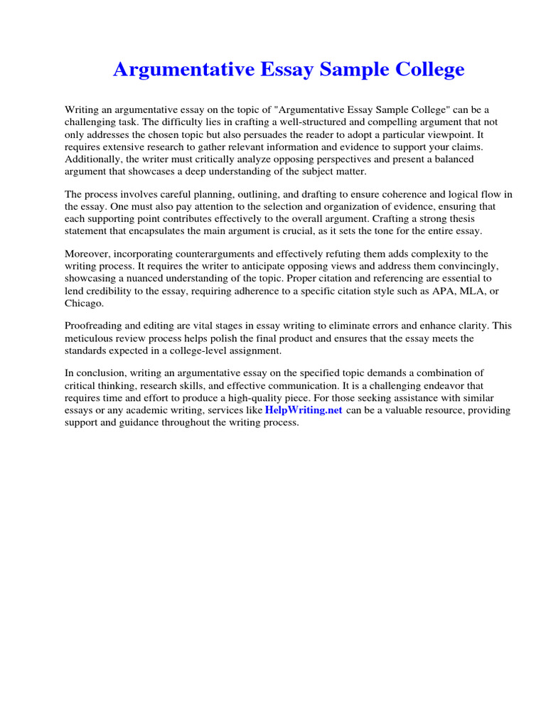 Argumentative Essay Sample College | PDF | Marriott International | Essays