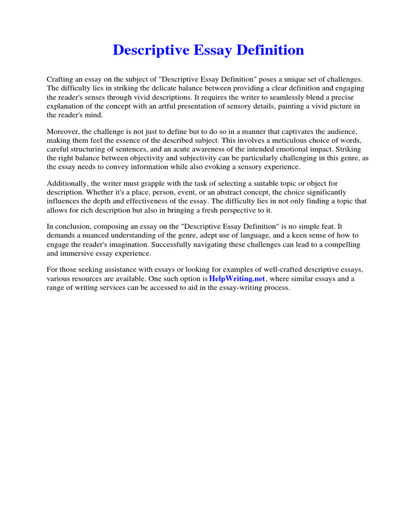 Descriptive Essay Definition | PDF | Malaria | Clarinet