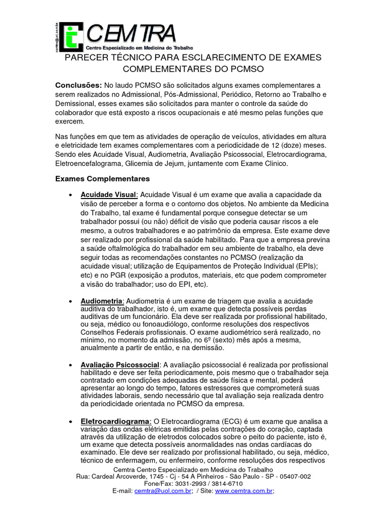 Exames Complementares PCMSO: Guia Técnico | PDF | Eletrocardiografia ...