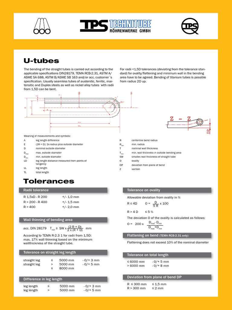 U-Tube Bending Tolerances | PDF | Mechanical Engineering | Metrology