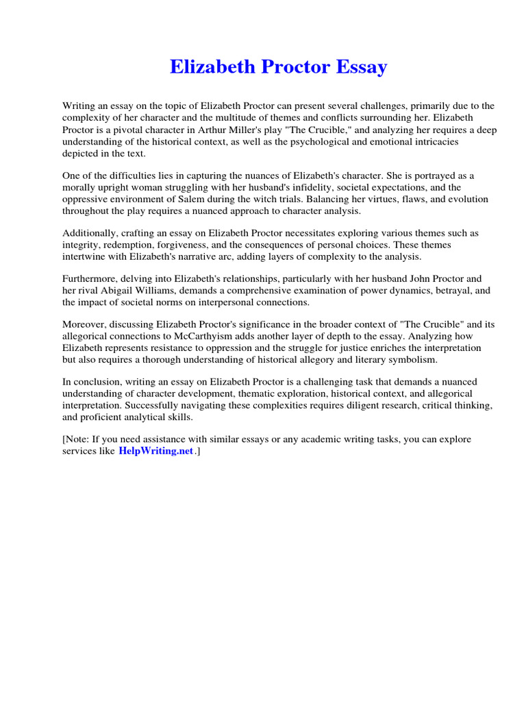 Elizabeth Proctor Essay | Download Free PDF | Much Ado About Nothing