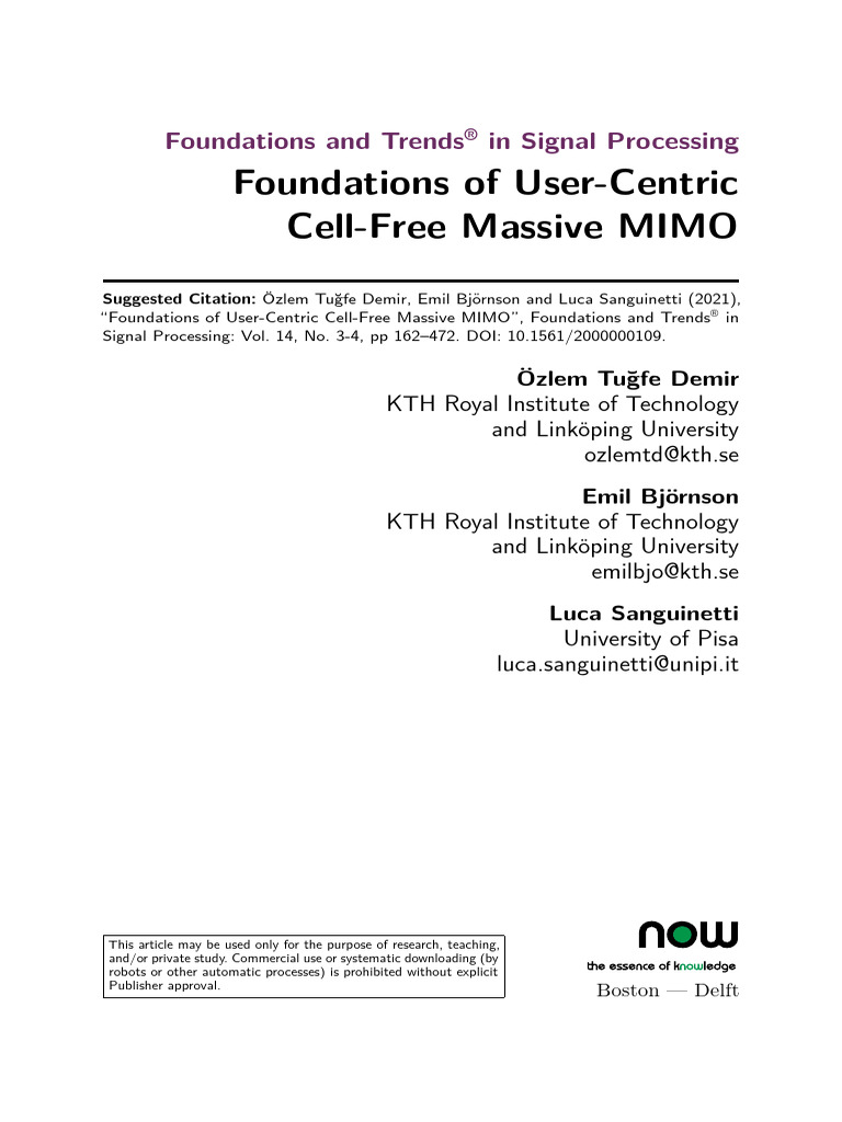 Foundations Of User Centric Cell Free Massive Mimo Pdf