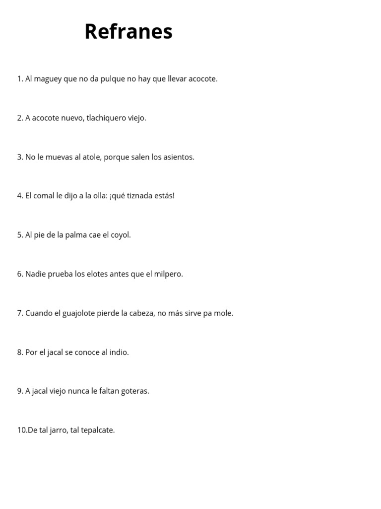 Refranes Mexicanos y su Significado | PDF | Hogar, jardinería y bricolaje
