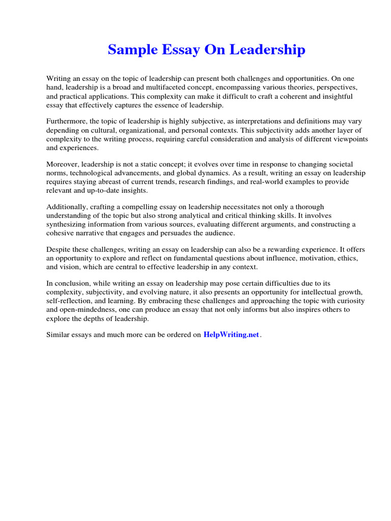 Sample Essay On Leadership | PDF