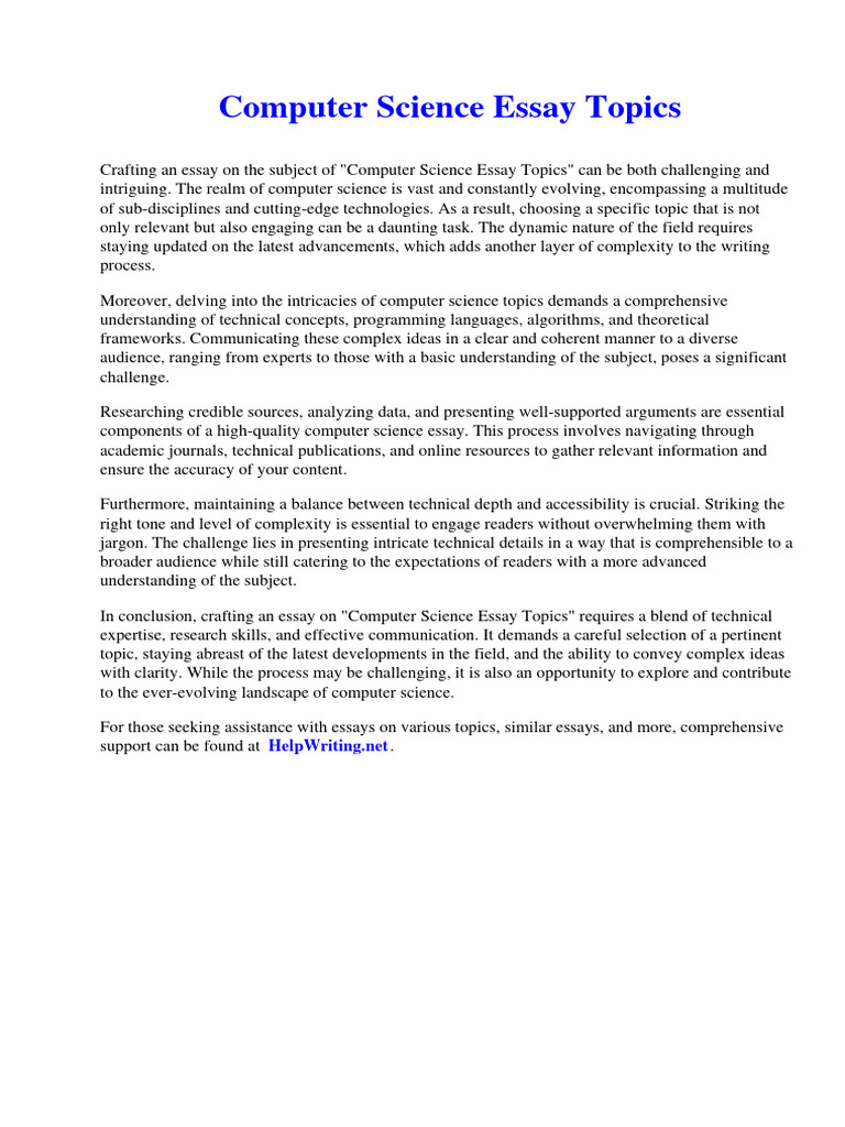Computer Science Essay Topics | PDF | Utilitarianism | Erosion