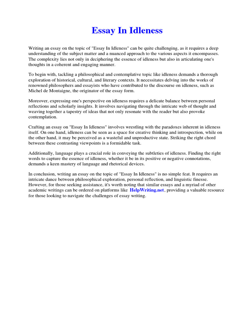 Essay in Idleness | PDF | Hysteria | Sigmund Freud