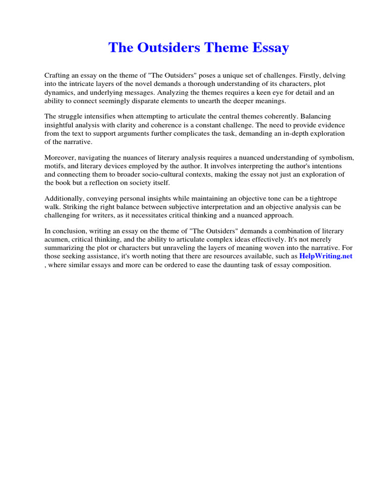 The Outsiders Theme Essay | PDF