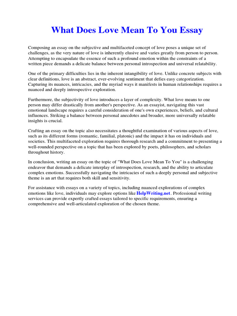 What Does Love Mean To You Essay | PDF