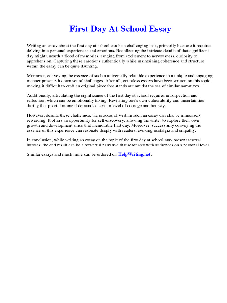 First Day at School Essay | PDF