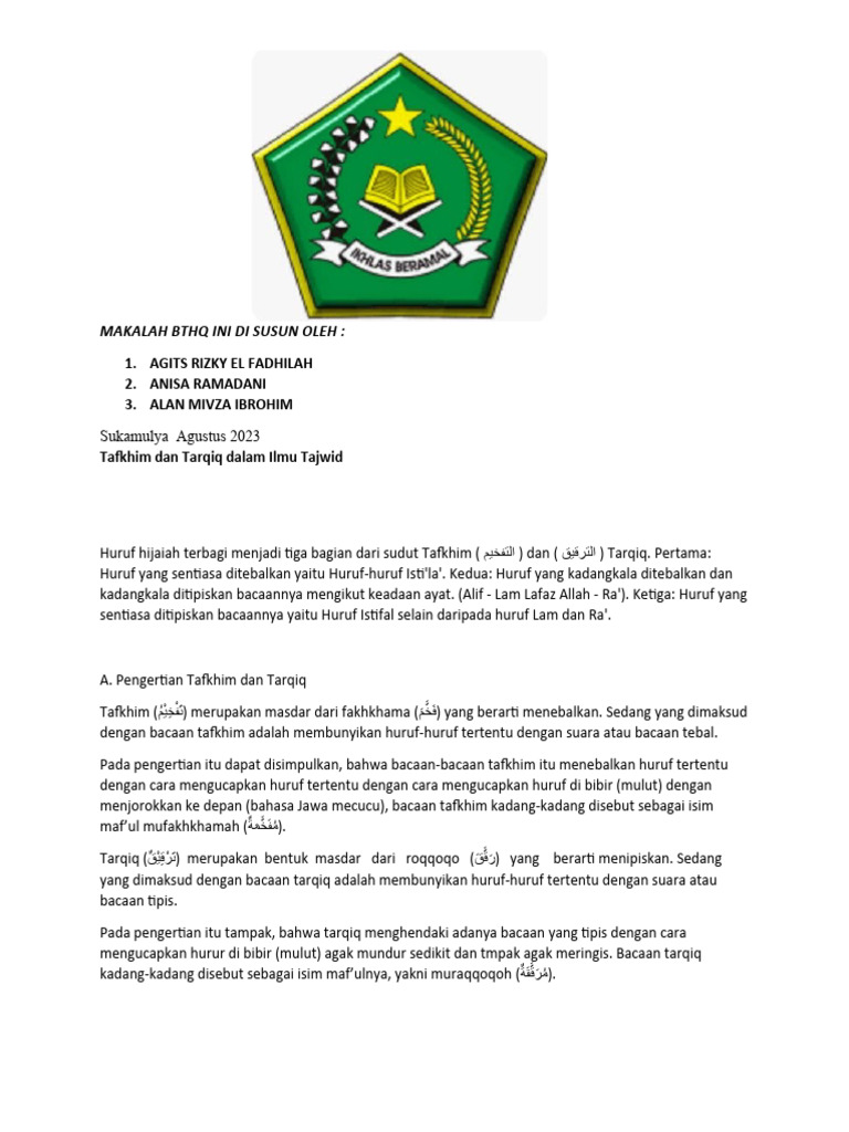 Pengertian Tafkhim dan Tarqiq Tajwid | PDF
