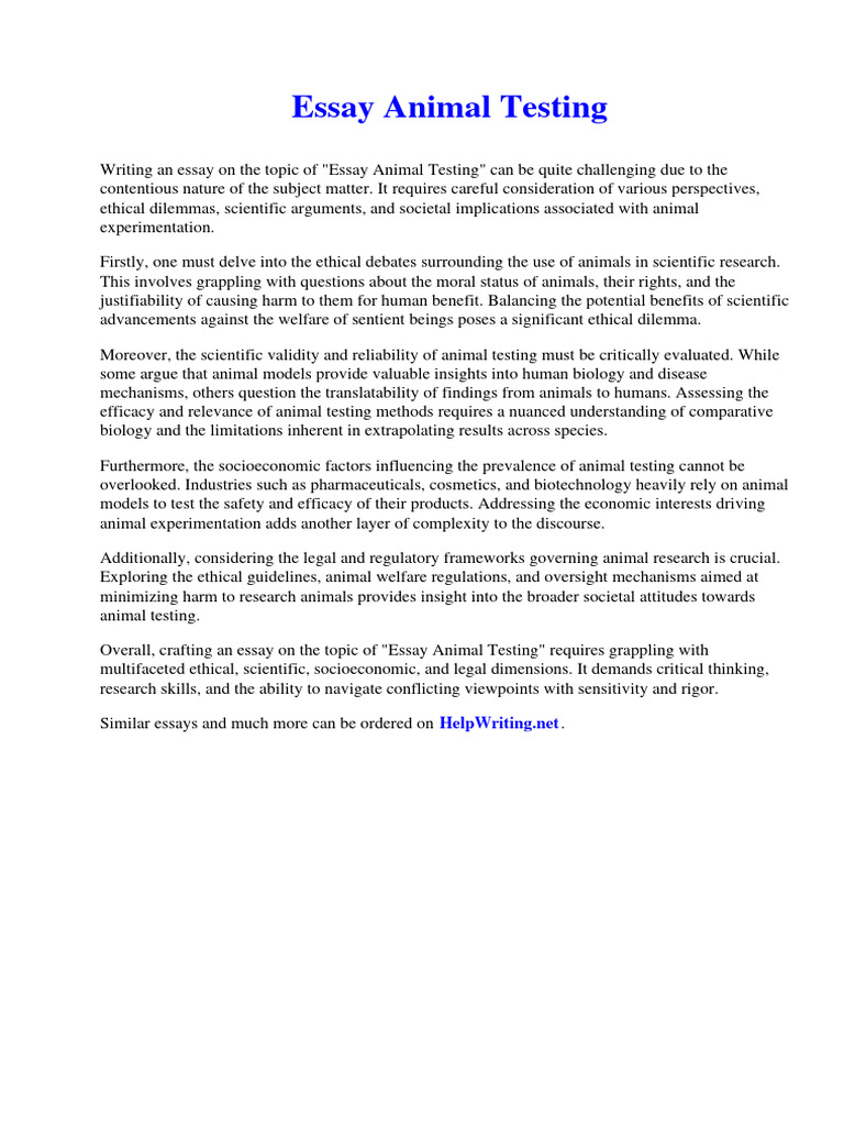 Essay Animal Testing | PDF | Animal Testing