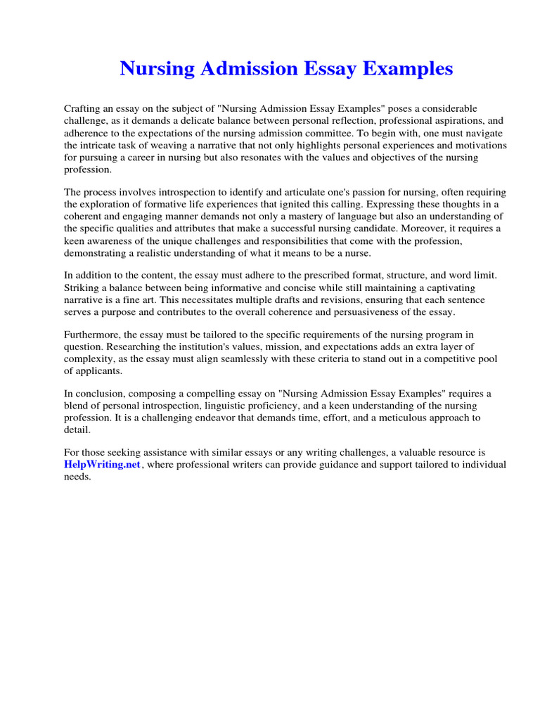 Nursing Admission Essay Examples | PDF | Child Pornography | Essays