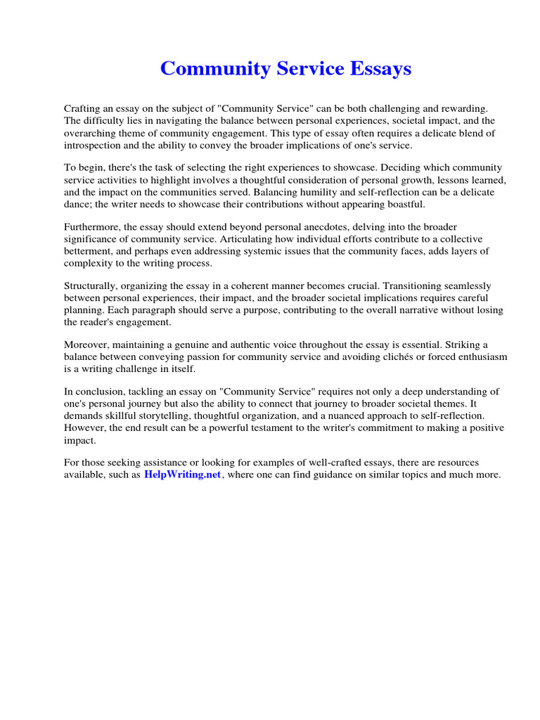 Community Service Essays | PDF | Essays | Agriculture