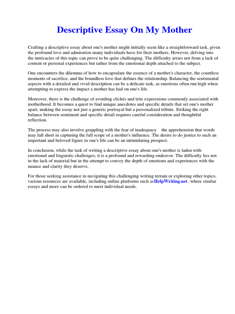 Descriptive Essay On My Mother | PDF