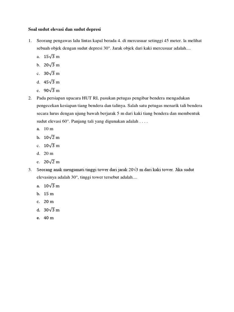 Soal Sudut Elevasi dan Depresi | PDF | Sains & Matematika | Gaya Hidup