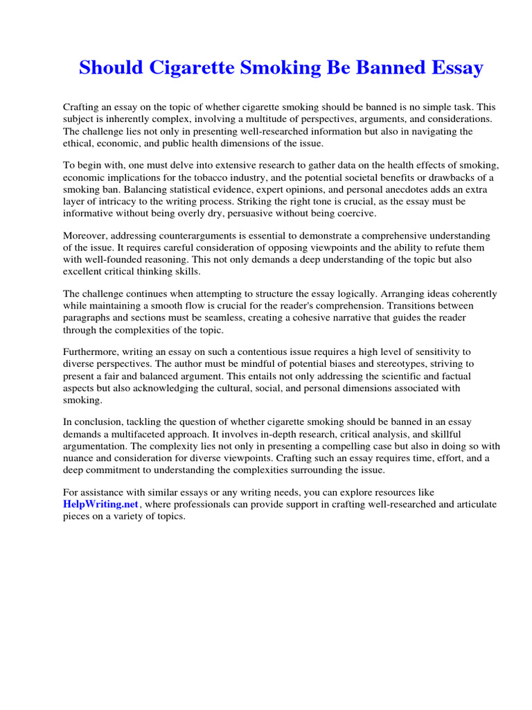 Should Cigarette Smoking Be Banned Essay | PDF | Essays Should Cigarette Smoking Be Banned Essay | PDF | Essays